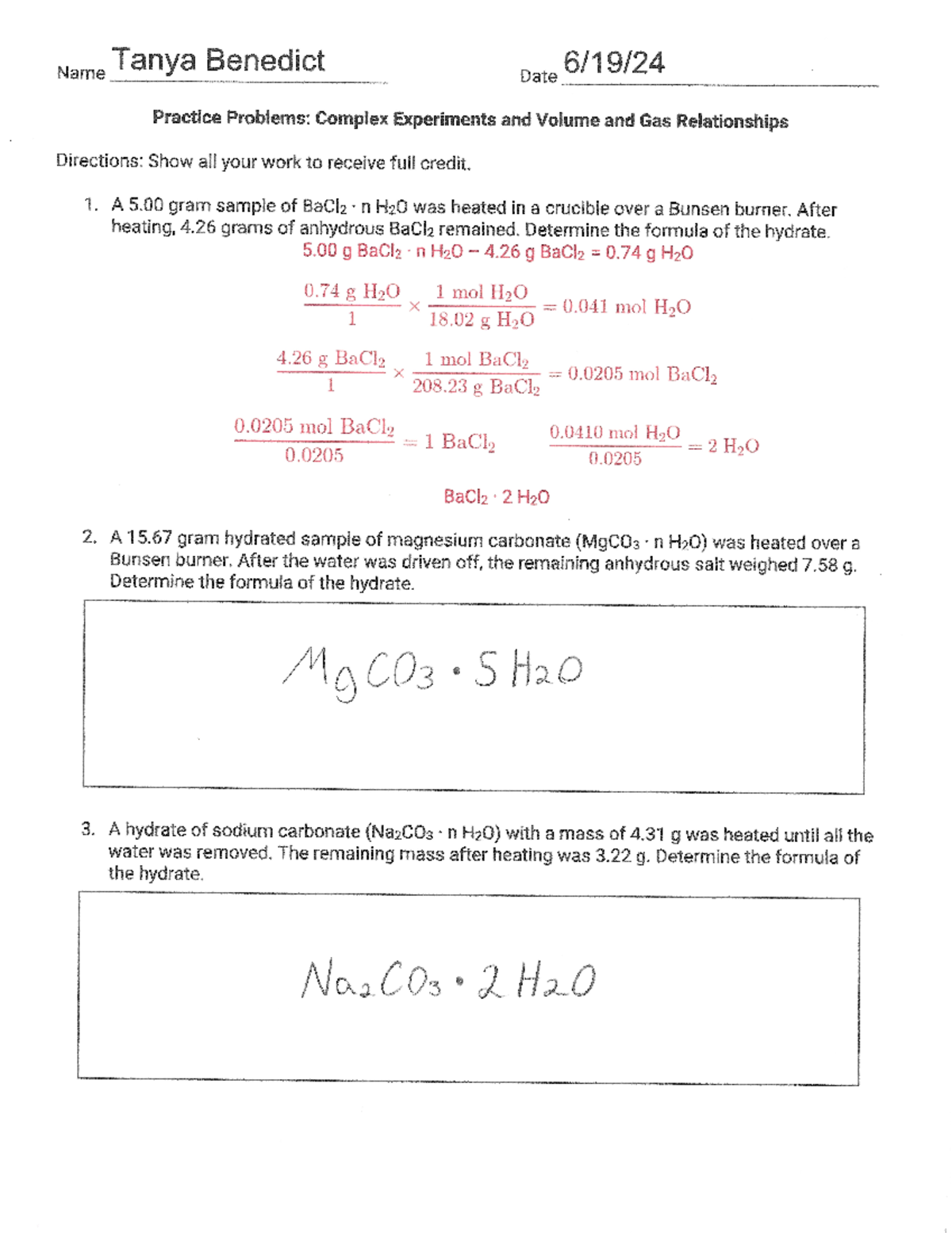 Complex Experiments: Volume and Gas Behavior Practice Problems - Studocu