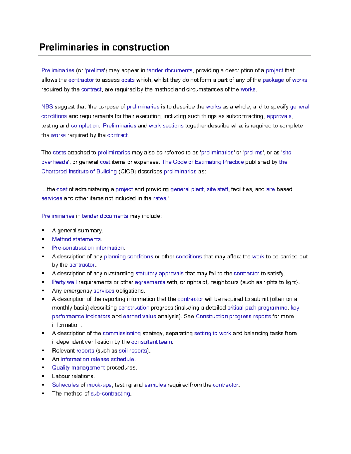 Preliminaries in Construction - Preliminaries in construction ...