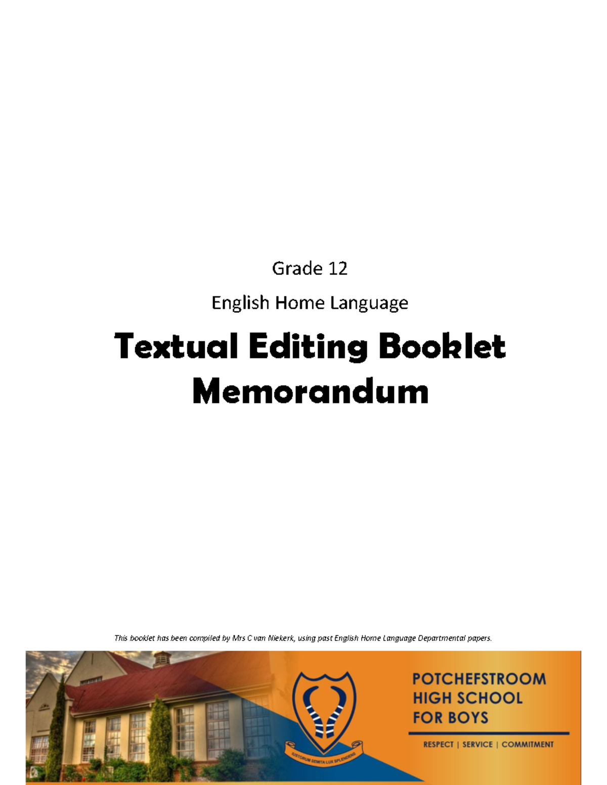 Grade 12 English Home Language Textual Editing Memorandum - Studocu
