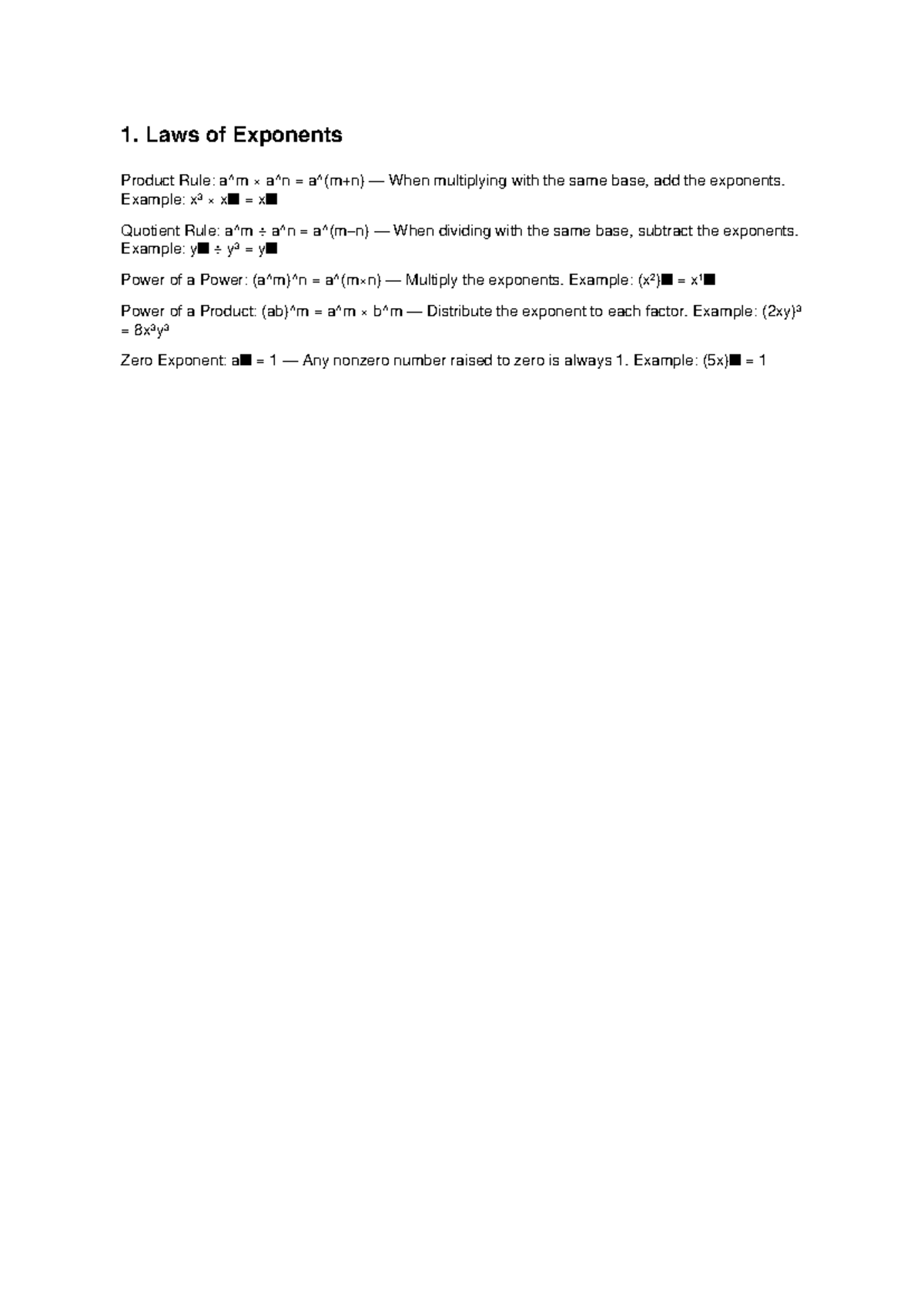 Math8 Final Exam Reviewer: Laws of Exponents & Algebraic Expressions ...