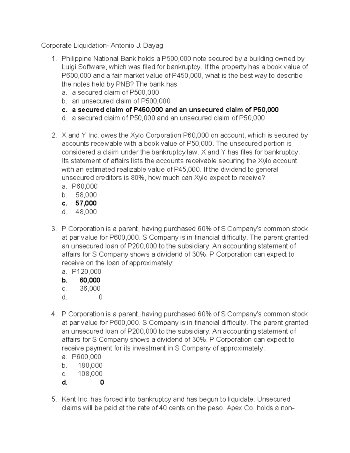 Corporate Liquidation Cases Study - ACCT 305 - Studocu