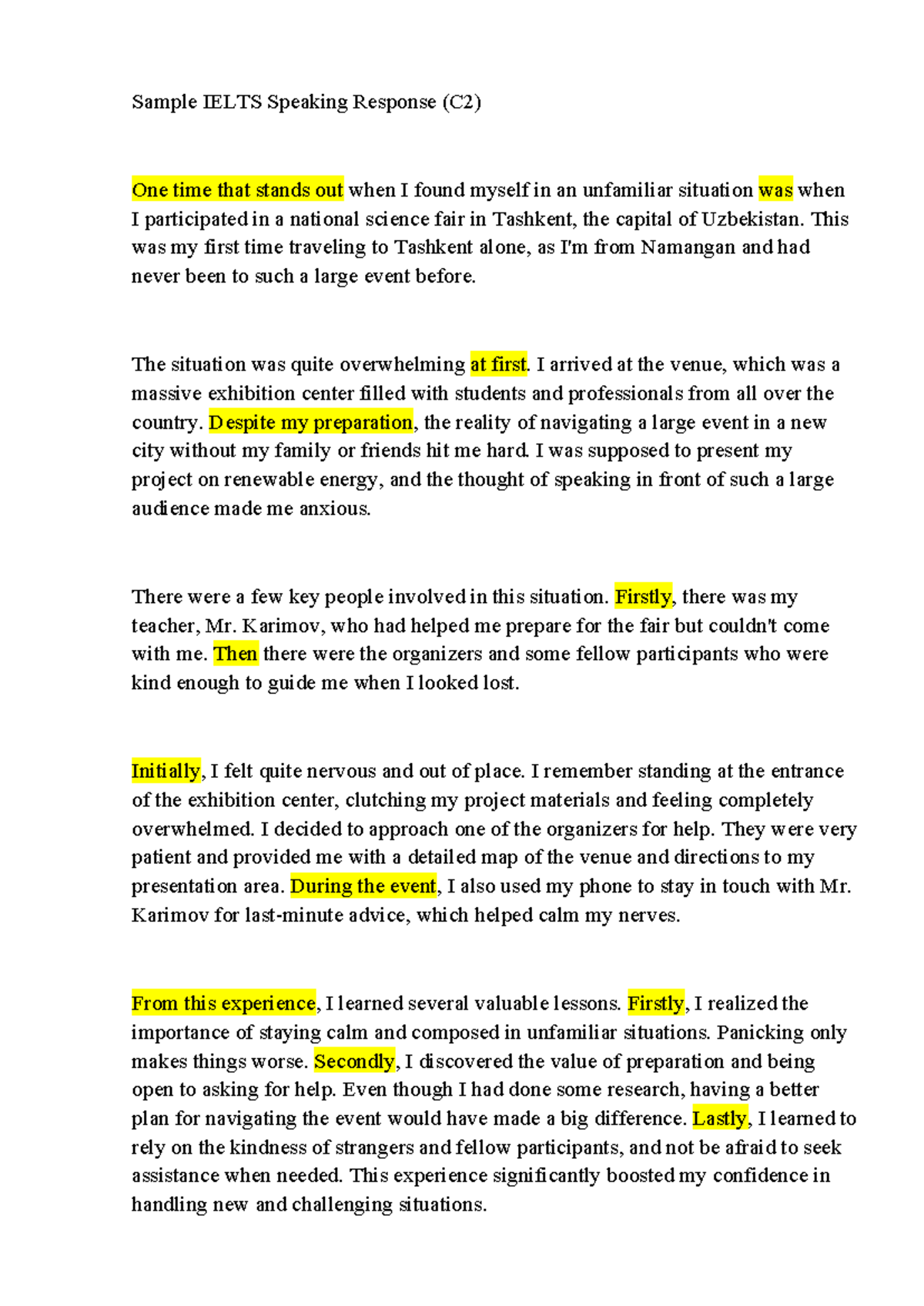 Unfamiliar situation sheet to learn - Sample IELTS Speaking Response ...