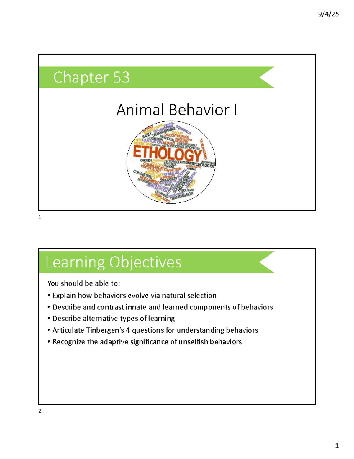 Animal Behavior I: Evolution, Learning & Innate Actions Overview - Studocu
