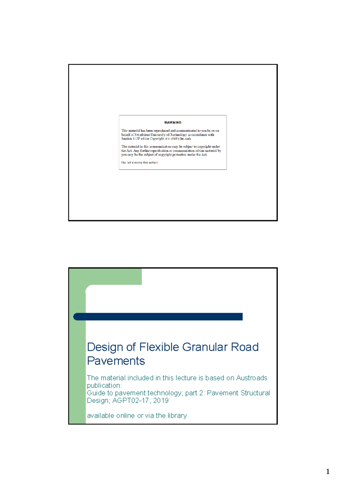 Lecture 7-12: Design of Flexible Granular Pavements (AGPT02-17) - Studocu