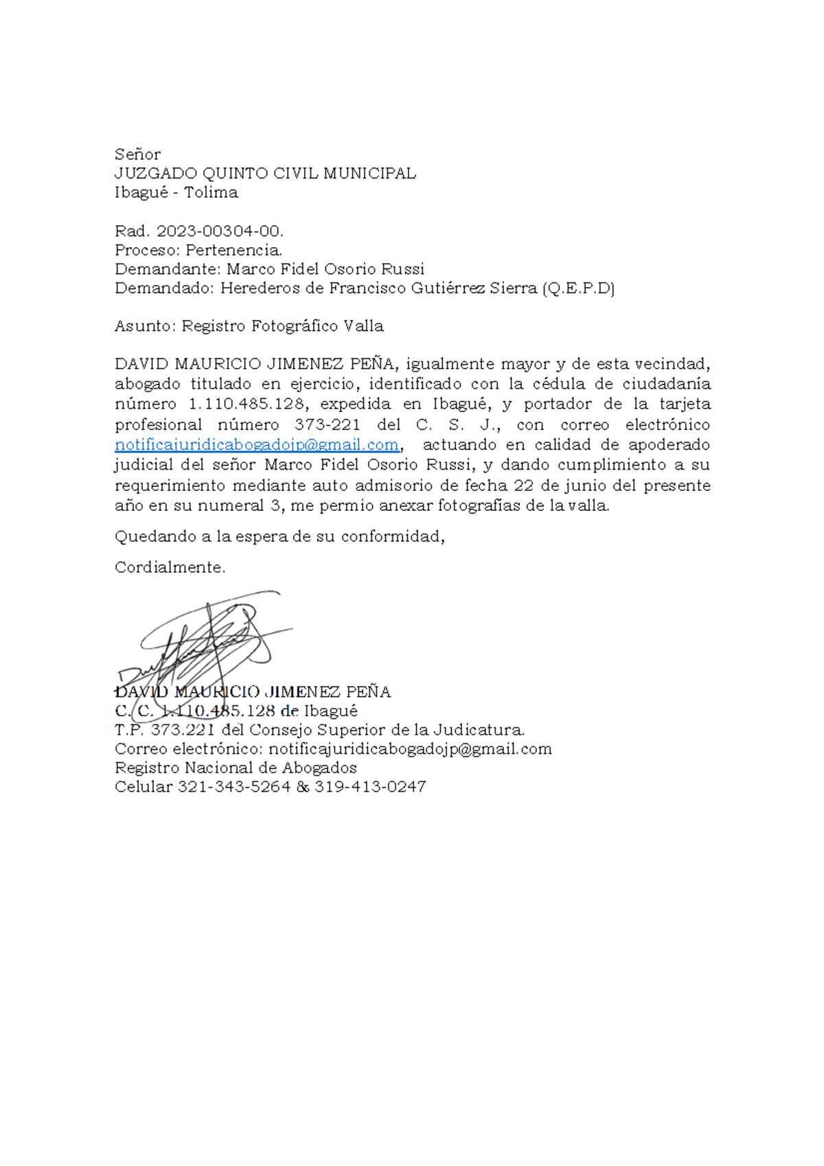 Registro Fotográfico Valla - Proceso de Pertenencia 2023-00304-00 - Studocu