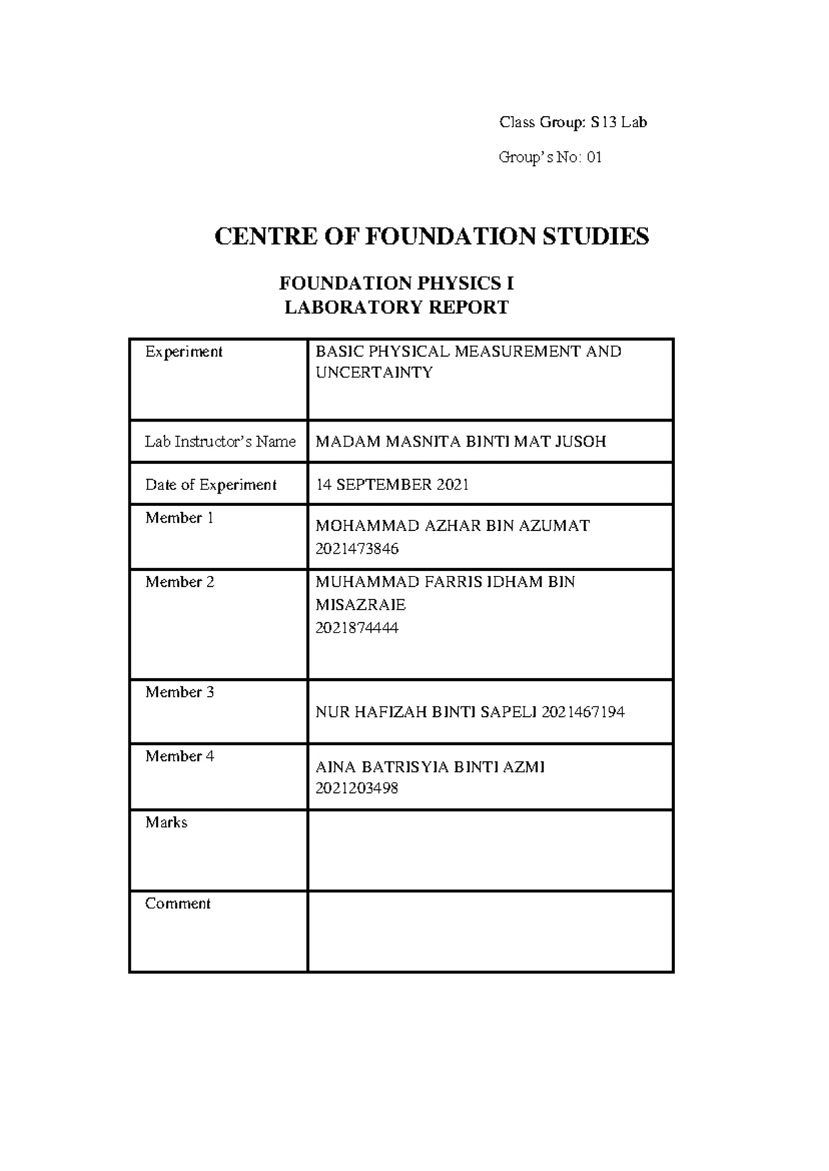 LAB Report PHY094 - Basic Measurement - PUSAT ASASI UiTM DENGKIL PHY094 ...