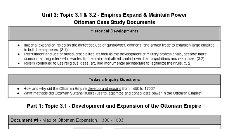 Unit 3: Ottoman Empire Expansion & Power Consolidation Case Study - Studocu