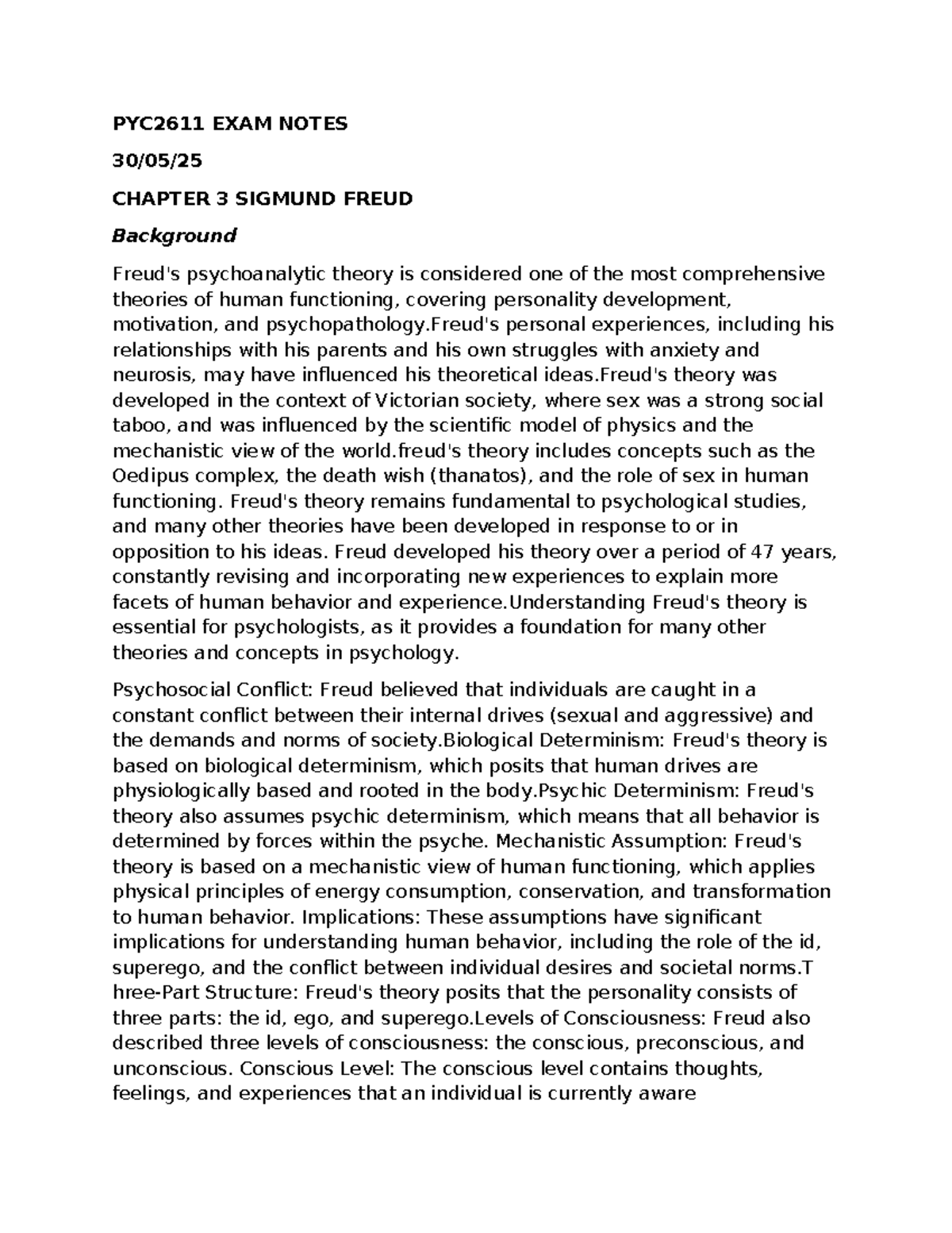 PYC2611 EXAM NOTES - Freud's Psychoanalytic Theory Overview - Studocu