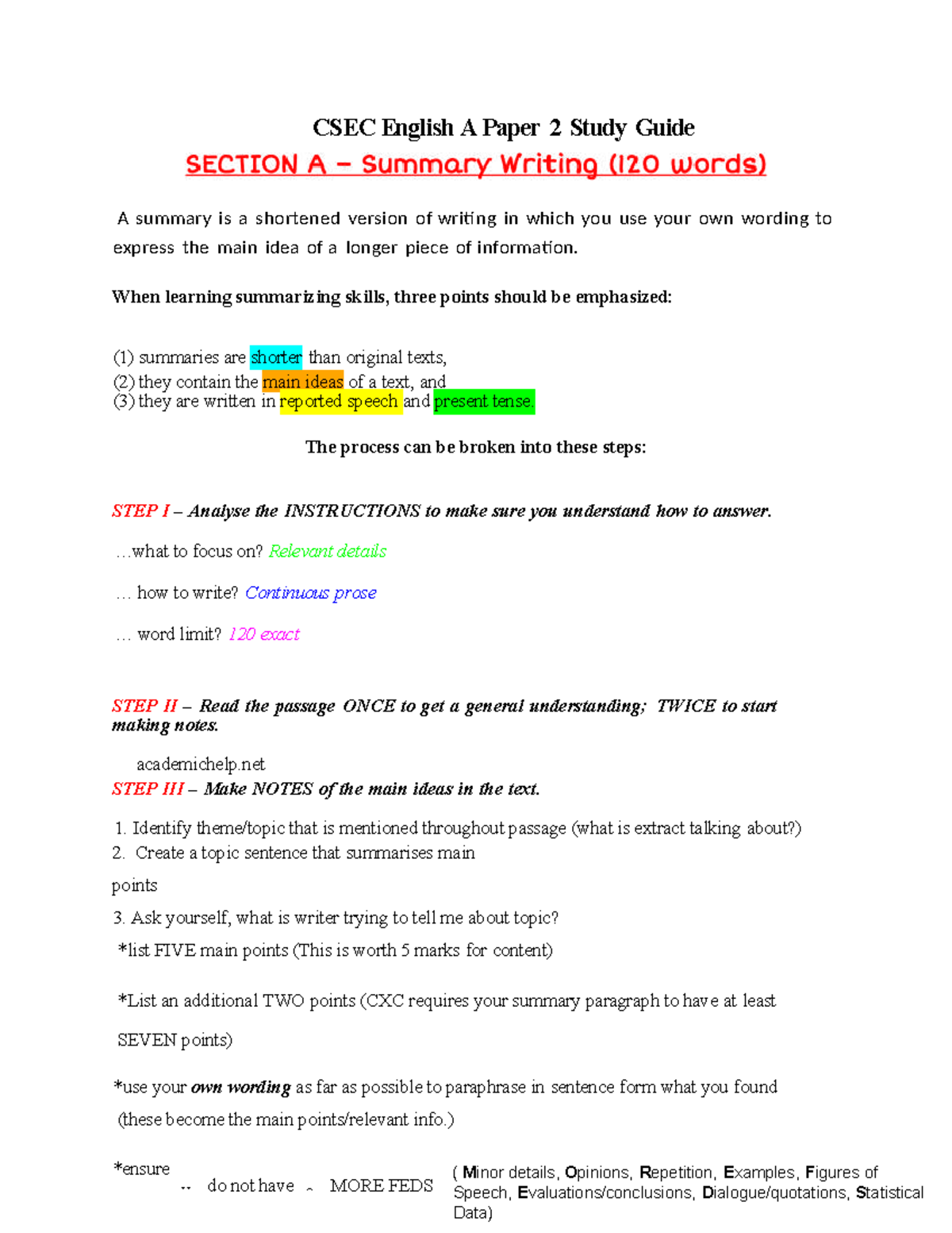 CSEC English A Paper 2 Study Guide: Summarizing Skills & Letter Types ...