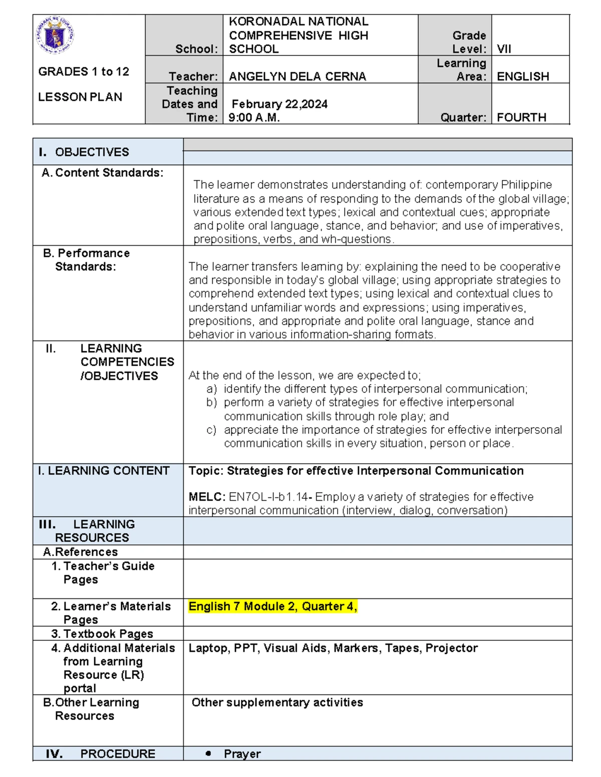 BSED-ENG 3B: Semi-Detailed Lesson Plan on the Food Pyramid Guide - Studocu