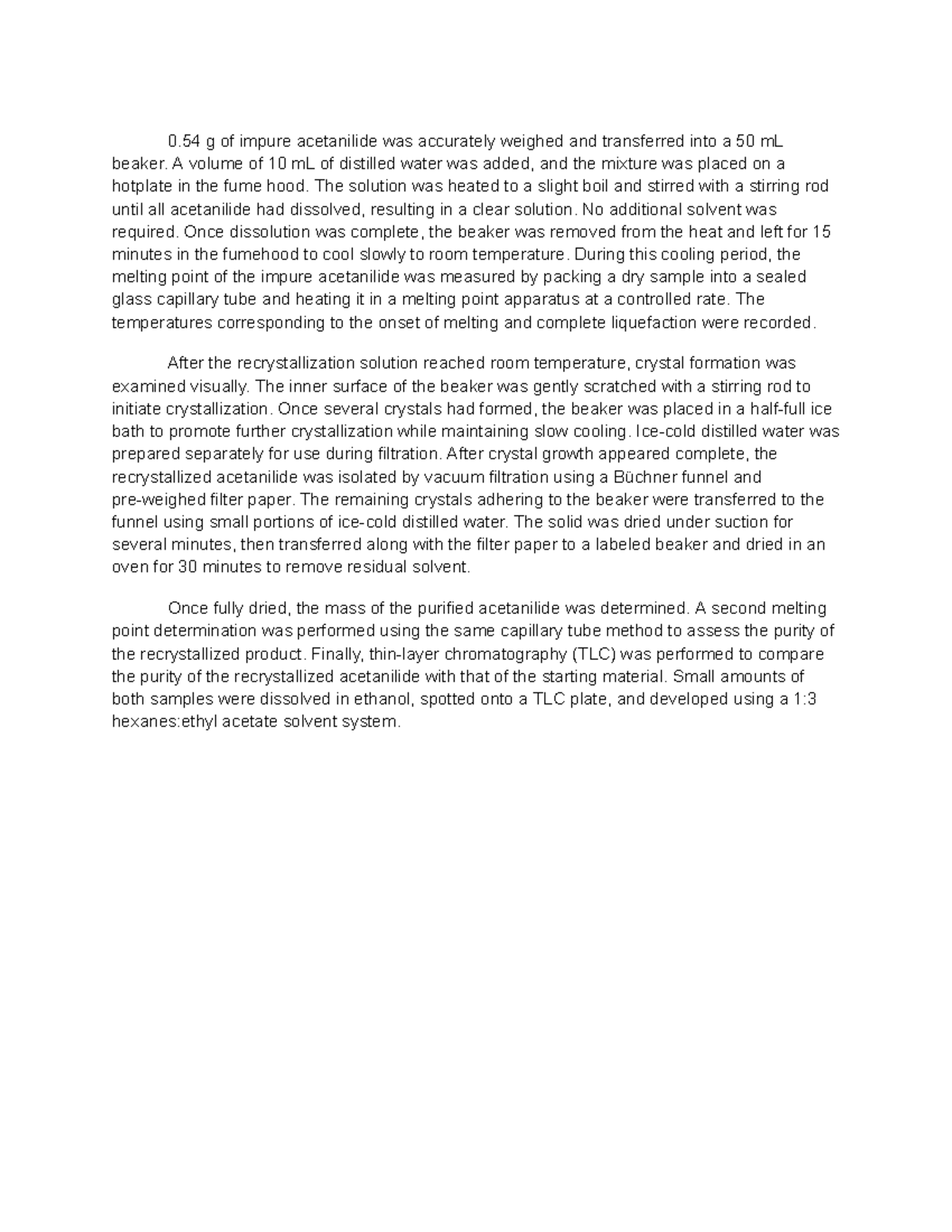 CHM1321 Lab 2 - Recrystallization and Purity Analysis of Acetanilide ...