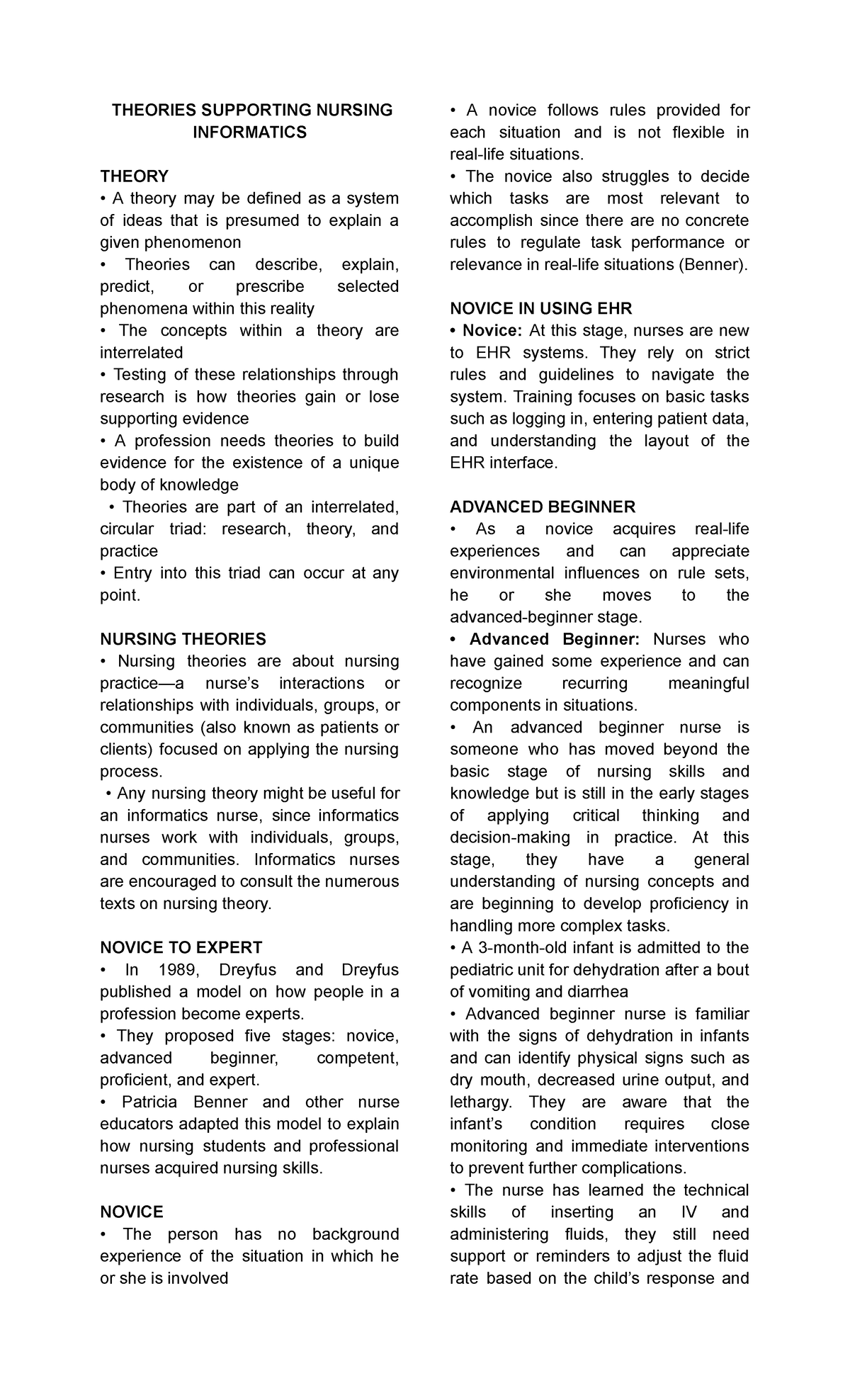 Theories Supporting Nursing Informatics - THEORIES SUPPORTING NURSING ...