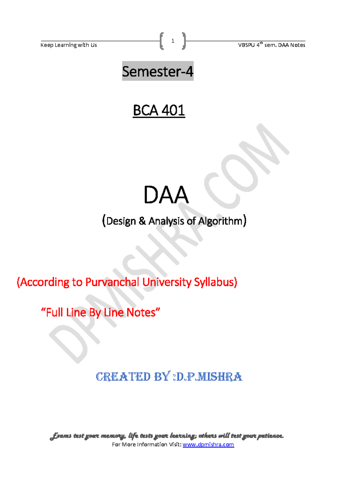 DAA Lecture Notes – BCA 401 – 4th Sem – VBSPU - Studocu
