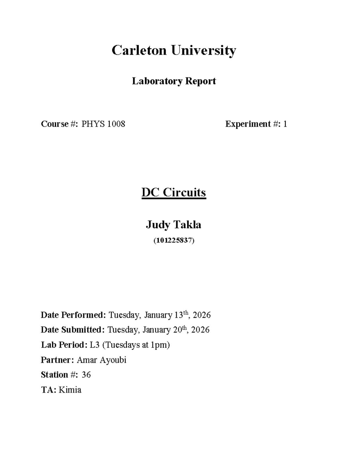 DC Circuits Lab Report - PHYS 1008 Experiment 1 Analysis - Studocu