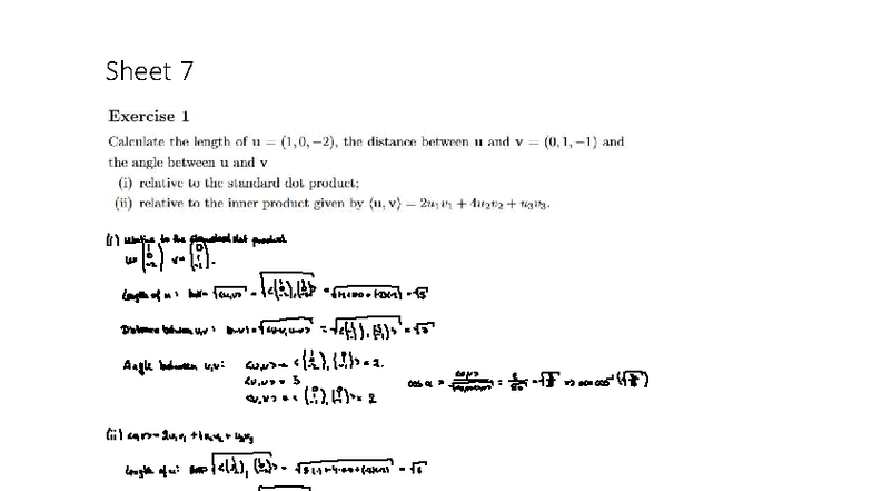 Tutorial Solutions for Sheet 7: Vector Lengths and Angles (MATH101 ...
