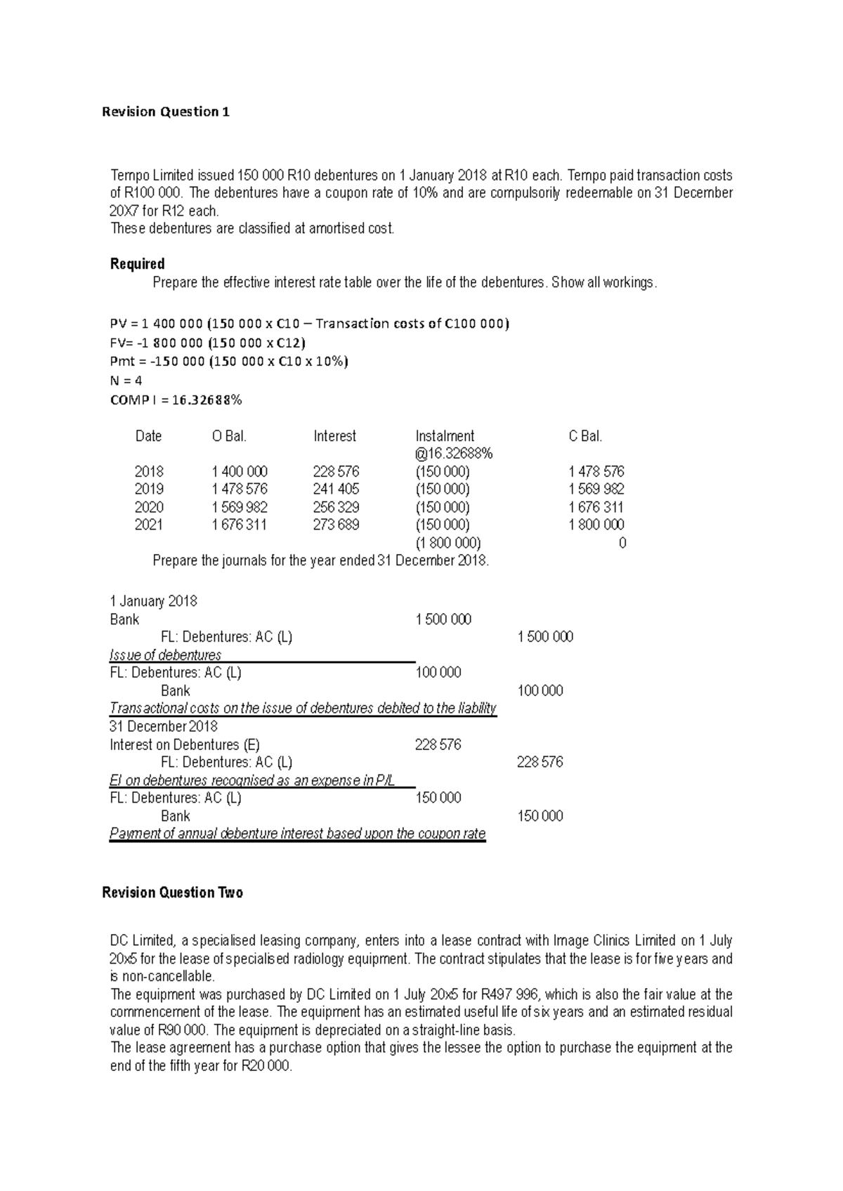 Effective Interest Rate and Journal Entries for Debentures and Leases ...