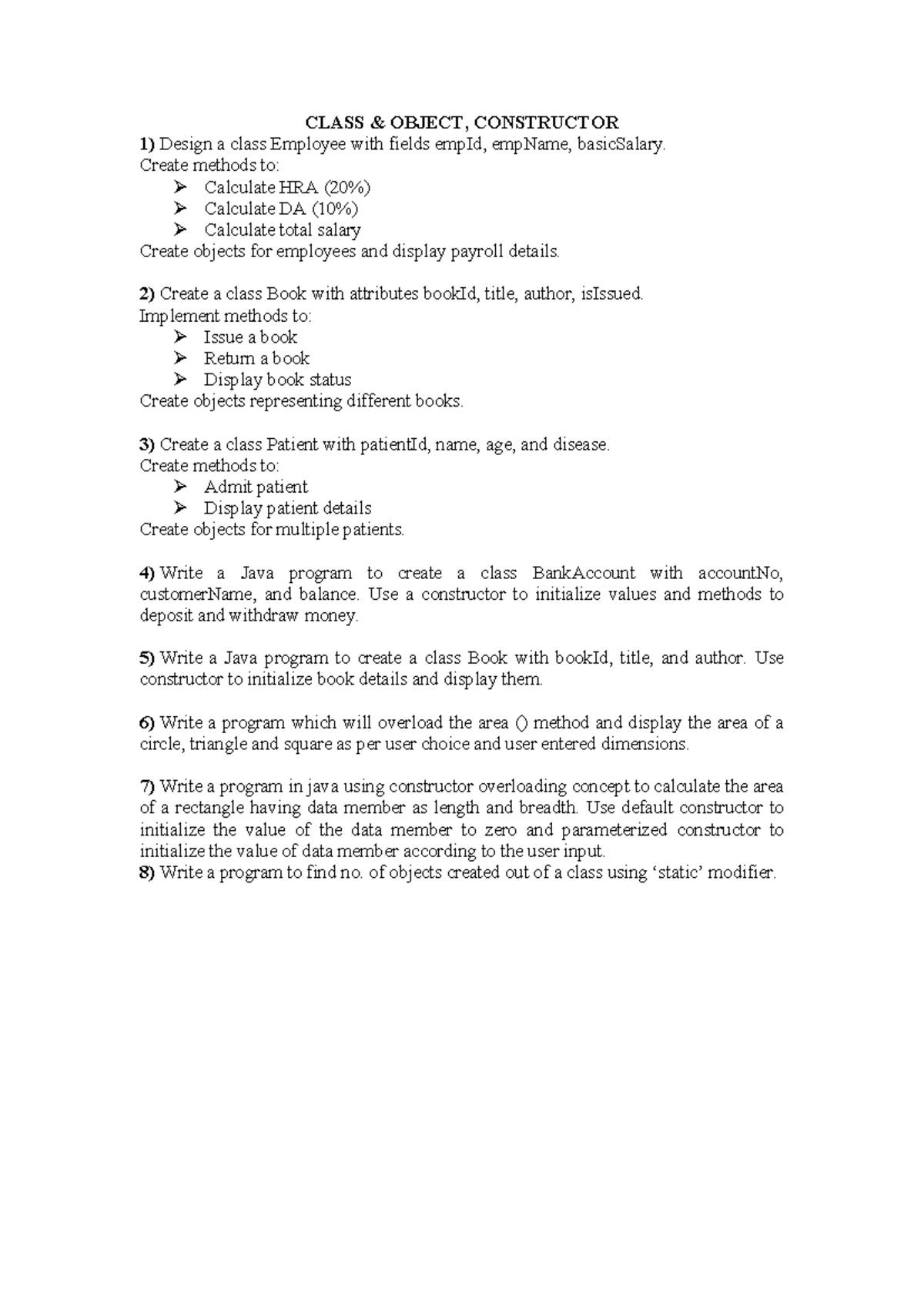 JAVA Practice Questions: Class Design, Inheritance & Exception Handling ...