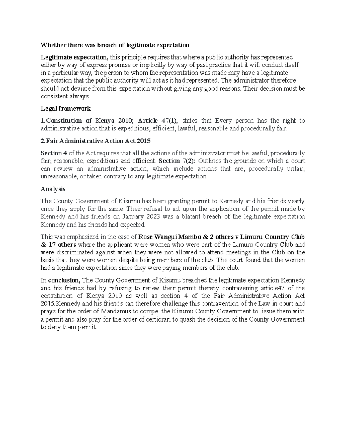 Admin Law 2 Part 5: Breach of Legitimate Expectation Analysis - Studocu