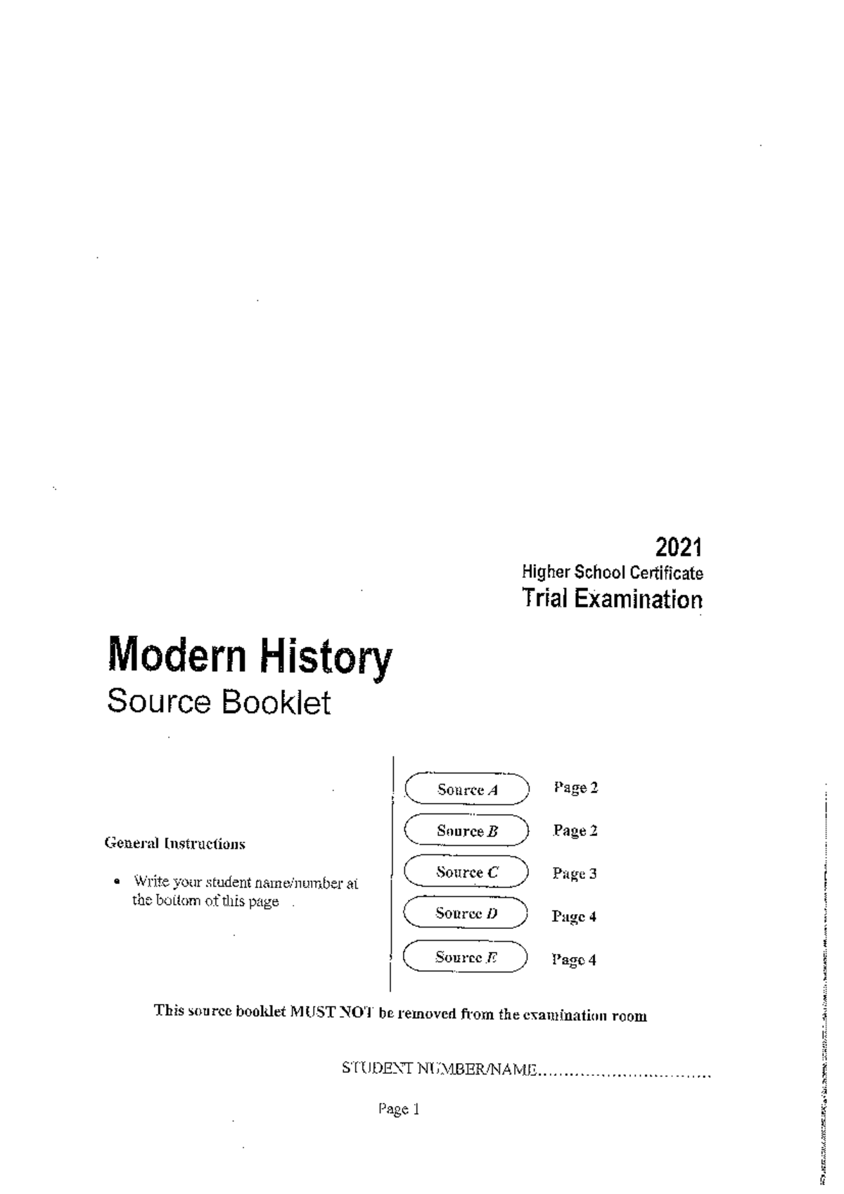 2021 HSC Modern History Trial Exam Source Booklet Analysis - Studocu