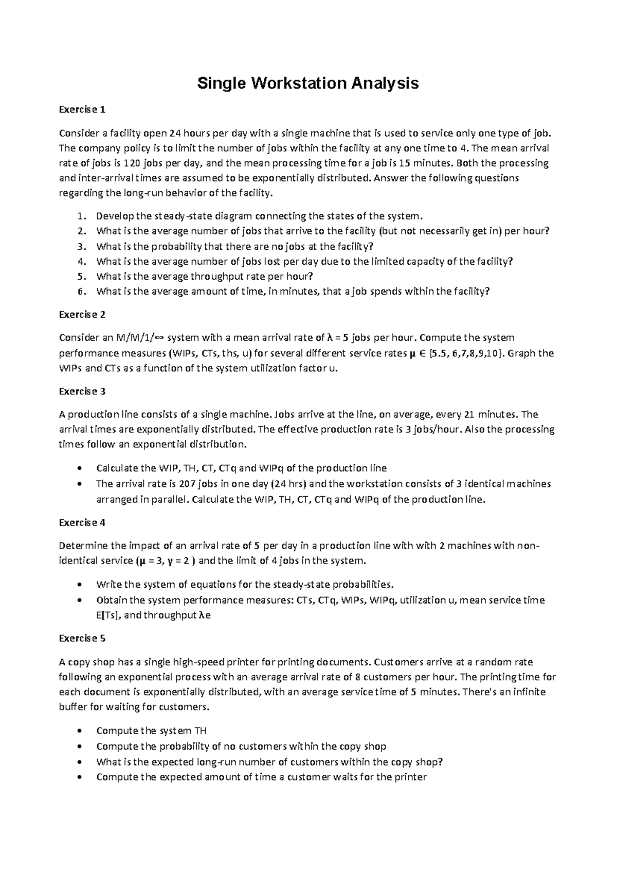 Single Workstation Analysis Exercise 1-6: Performance Measures and ...