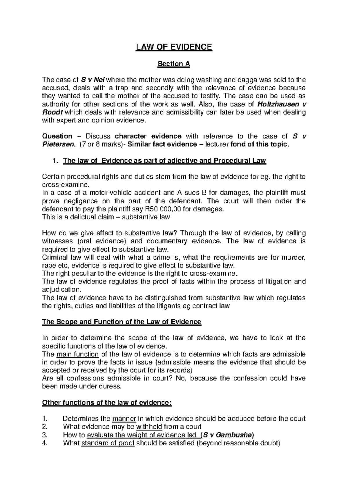 LAW OF Evidence - notes - Learning Unit 1 - Overview of The Law of ...