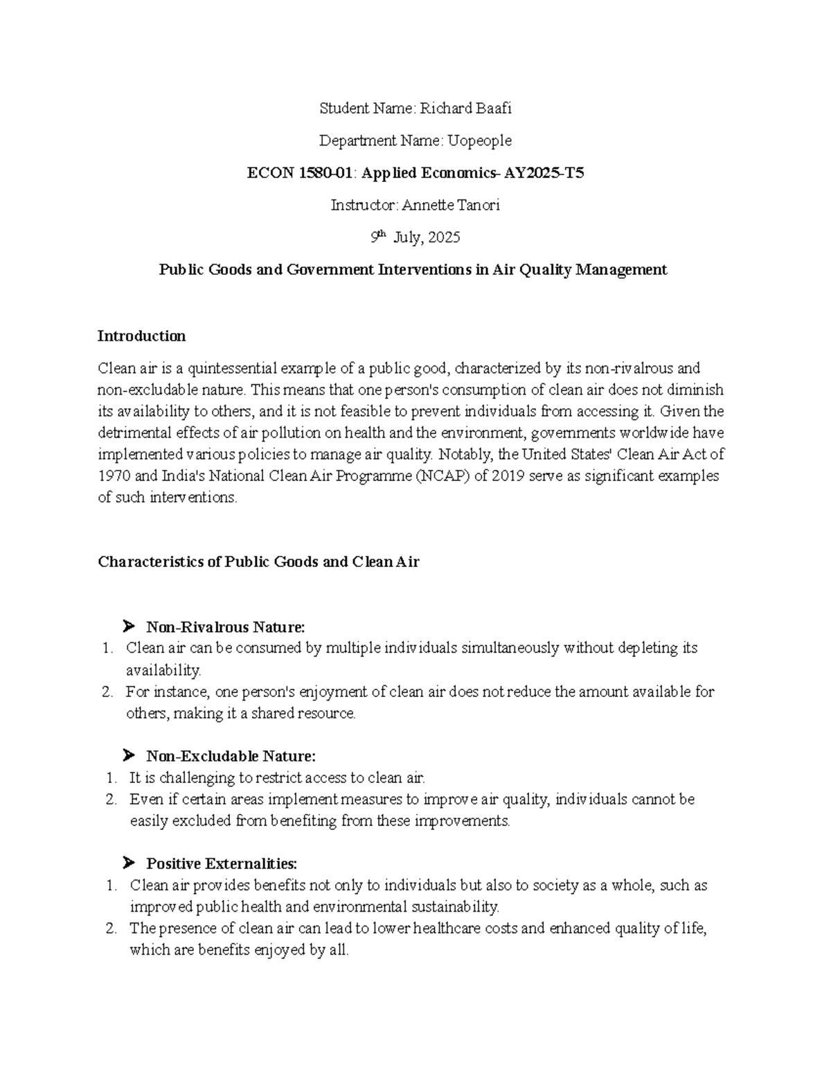 ECON 101: Public Goods & Government Interventions in Air Quality ...