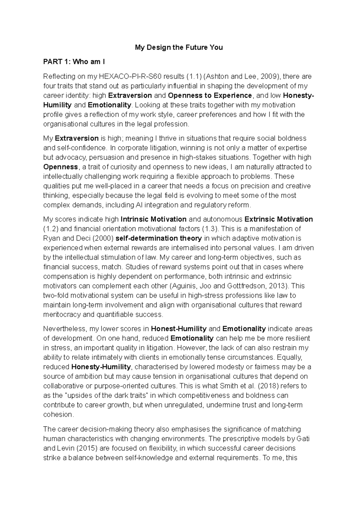 My Design the Future You: Career Reflection & Plans (Part 1 & 2) - Studocu
