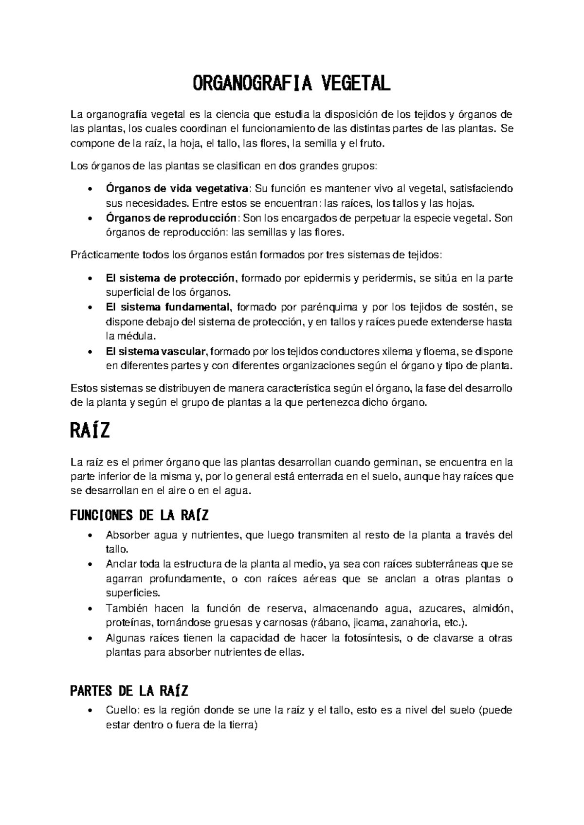Organografía Vegetal: Raíz, Tallo, Hoja, Flor, Fruto y Semilla - Studocu