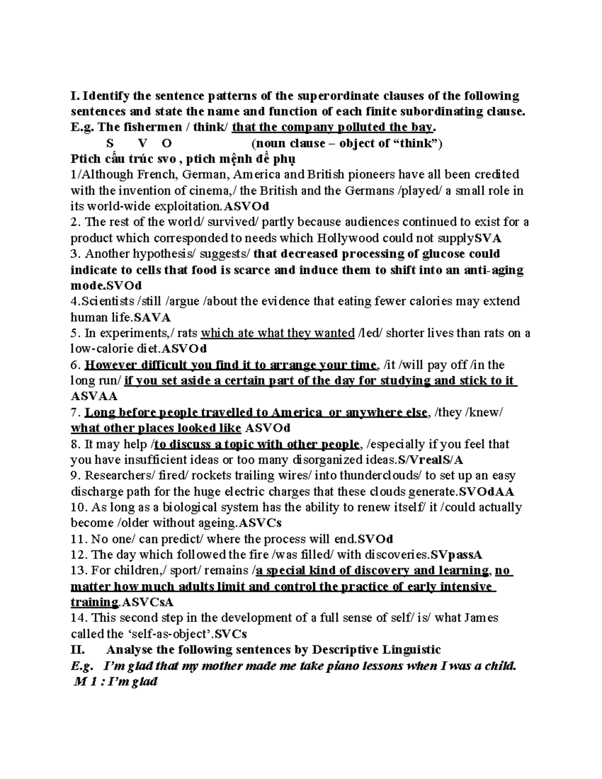 Assignment 10n: Analyzing Superordinate and Subordinate Clauses - Studocu