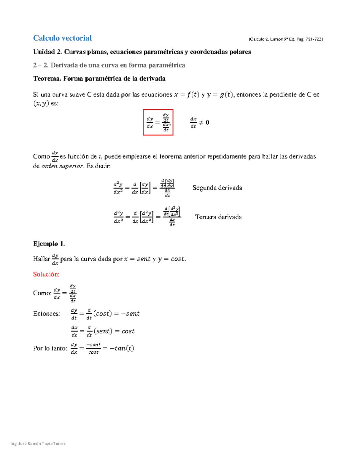Derivadas de Curvas Paramétricas en Cálculo 2 - Ejemplos y Teoremas ...