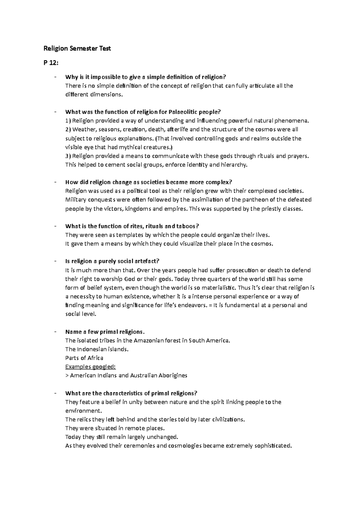 Religion Semester Work - Religion Semester Test P 12: Why is it ...