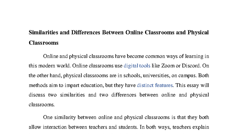 Comparative Study: Online vs Physical Classrooms - Studocu
