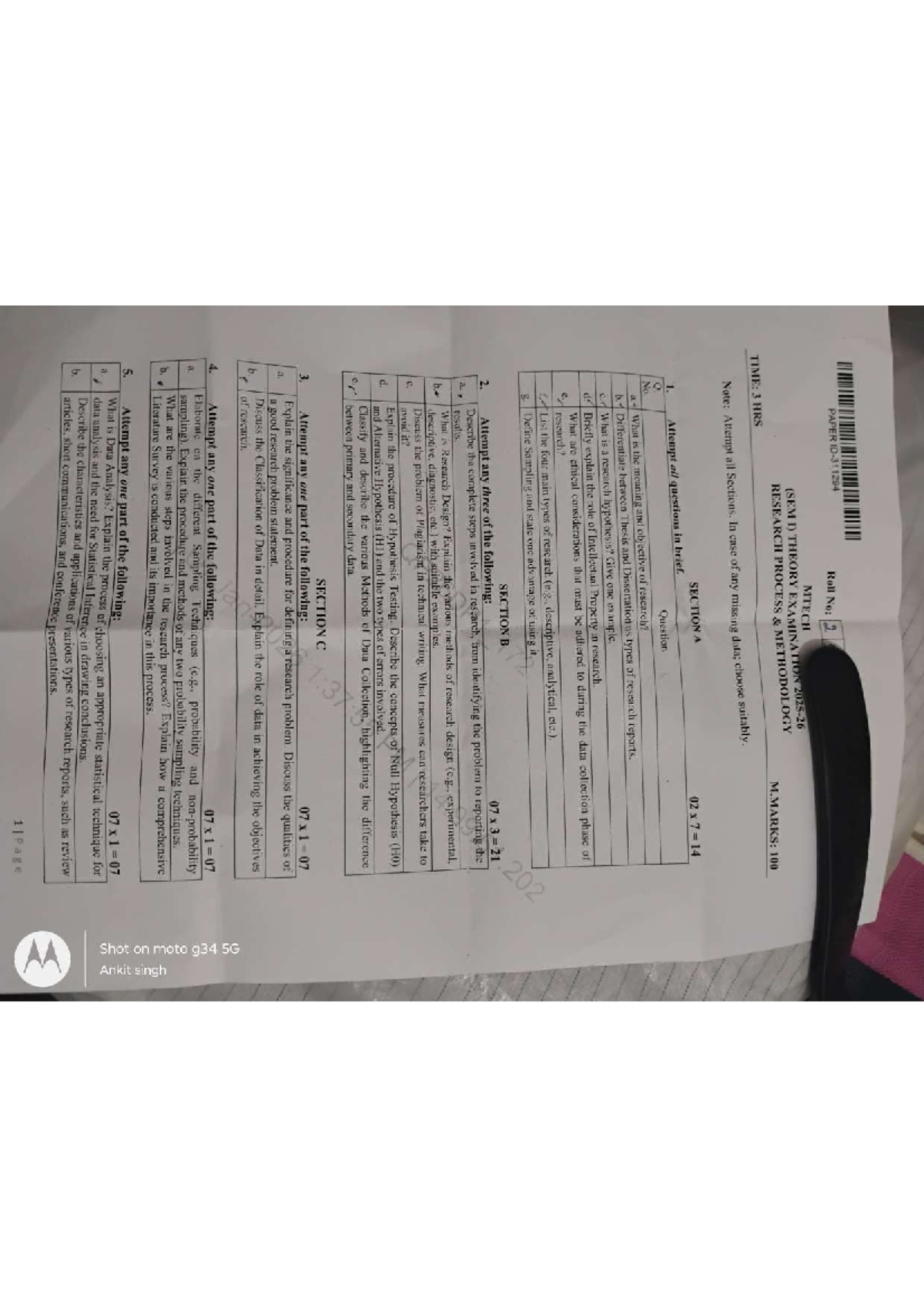 MTECH SEM I Research Process Methodology Exam Paper - Studocu