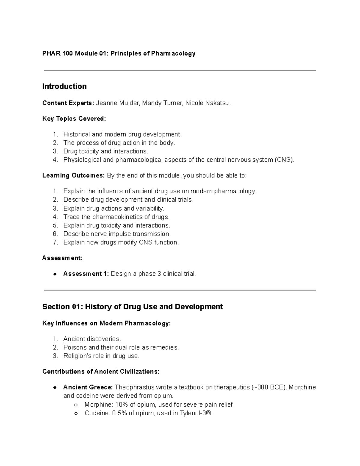 PHAR 100 - Summary Introductory Pharmacology - PHAR 100 Module 01 ...