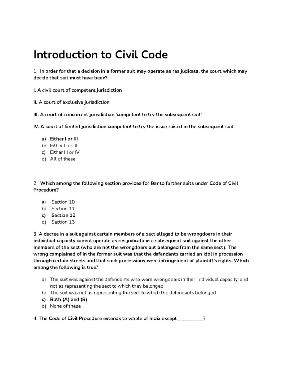 Chapter 1: Introduction to Civil Code (CIV 101) - Key Concepts and ...