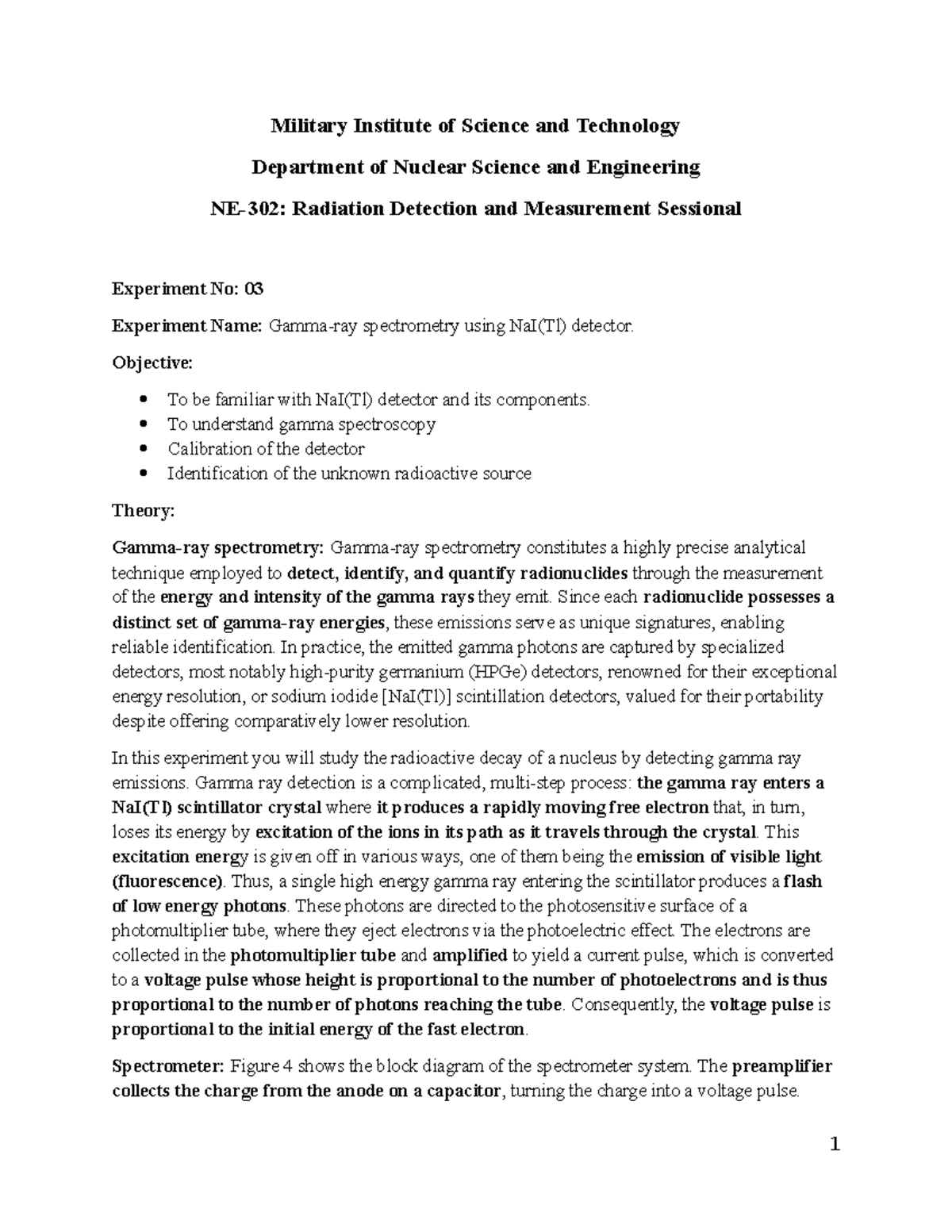 Exp-03(302) - Spectrometry with NaI(Tl) Detector: Gamma Ray Analysis ...