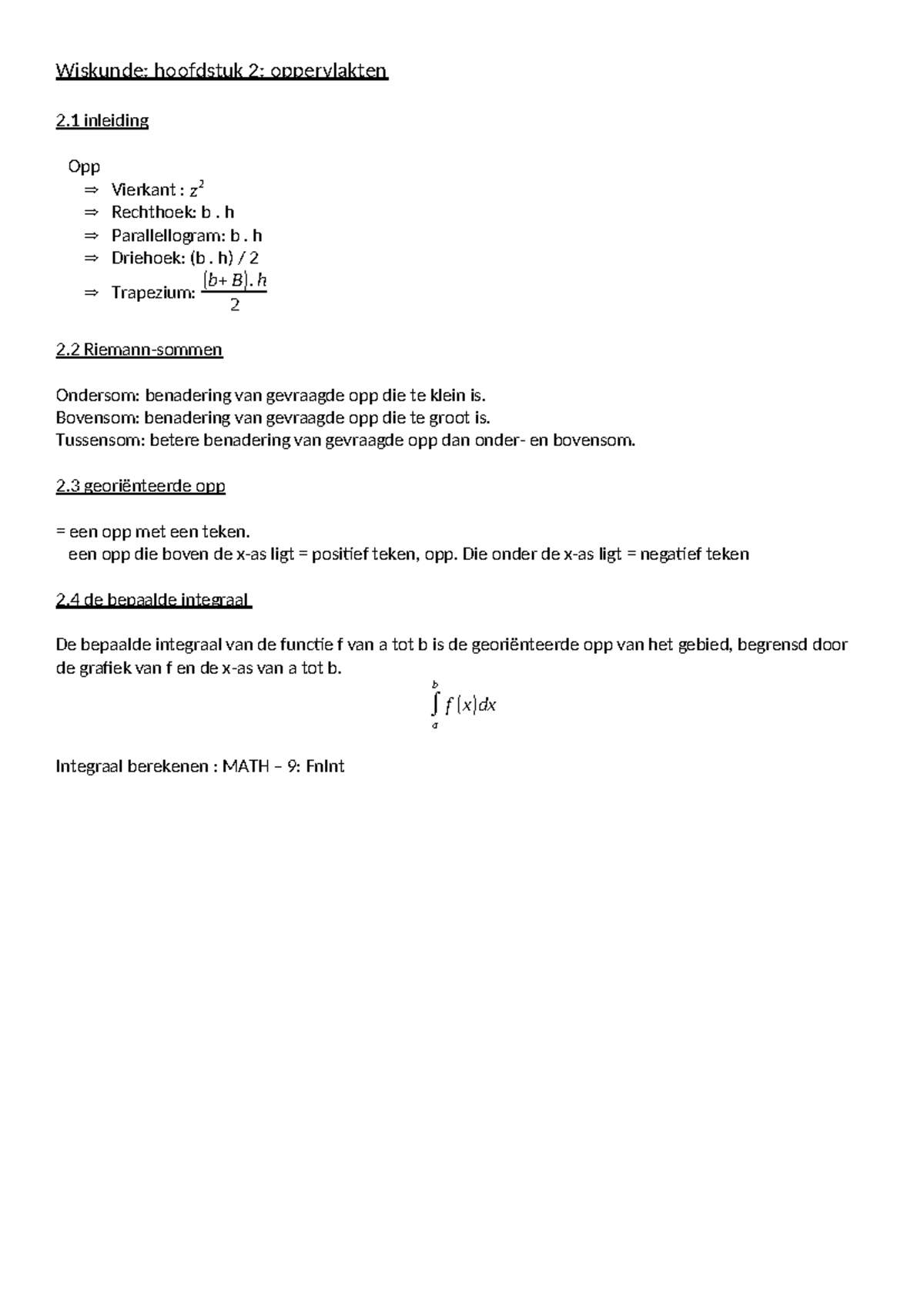 Wiskunde MATH 9: Samenvatting Hoofdstuk 2 - Oppervlakten - Studocu