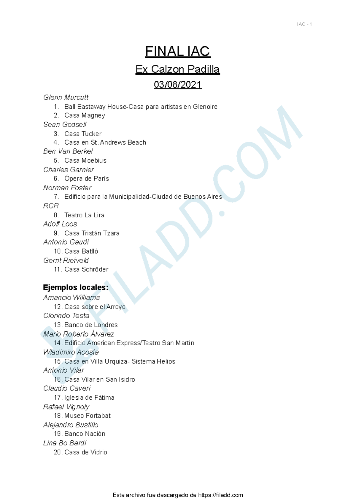 CAJA Final Exam - Obras Analizadas en Cursada IAC - Studocu