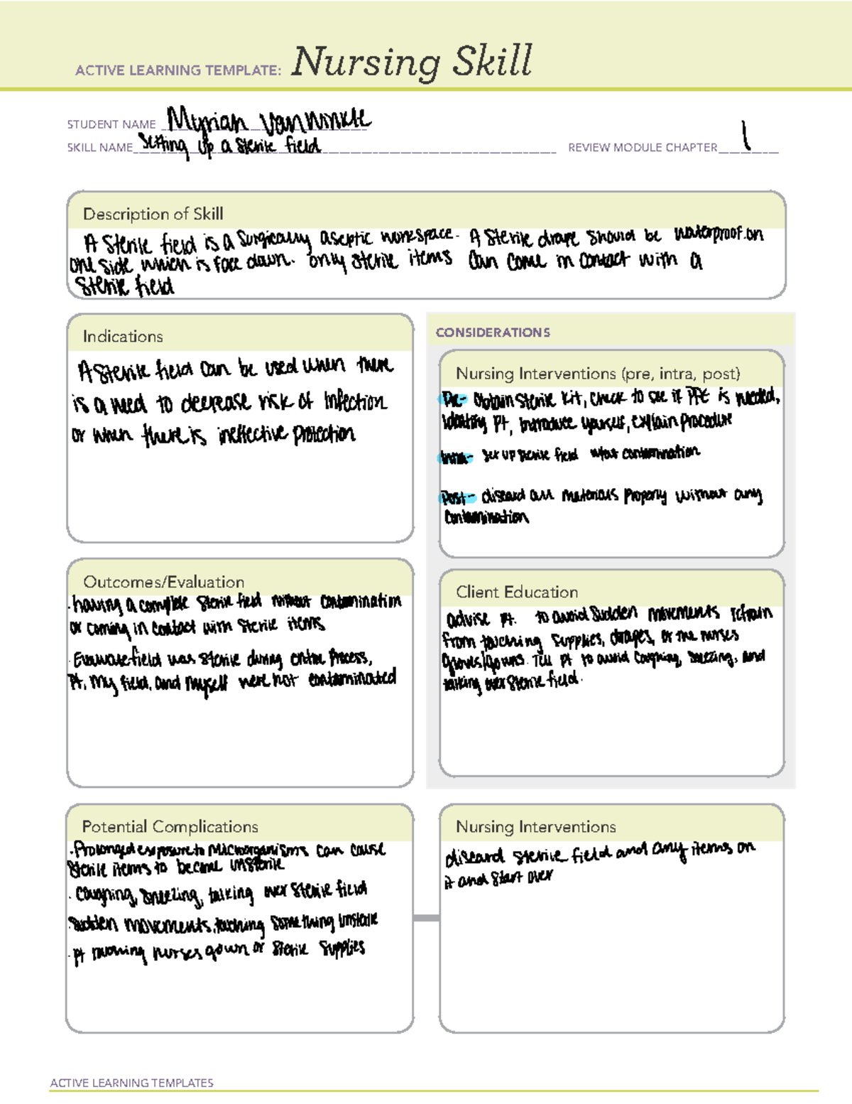 Setting Up A Sterile Field: Active Learning Template - ATI - Studocu