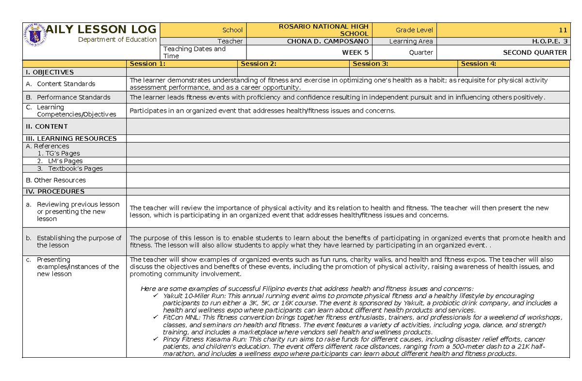 WEEK 5 - MEDIA INFORMATION LITERACY - DAILY LESSON LOG Department of ...