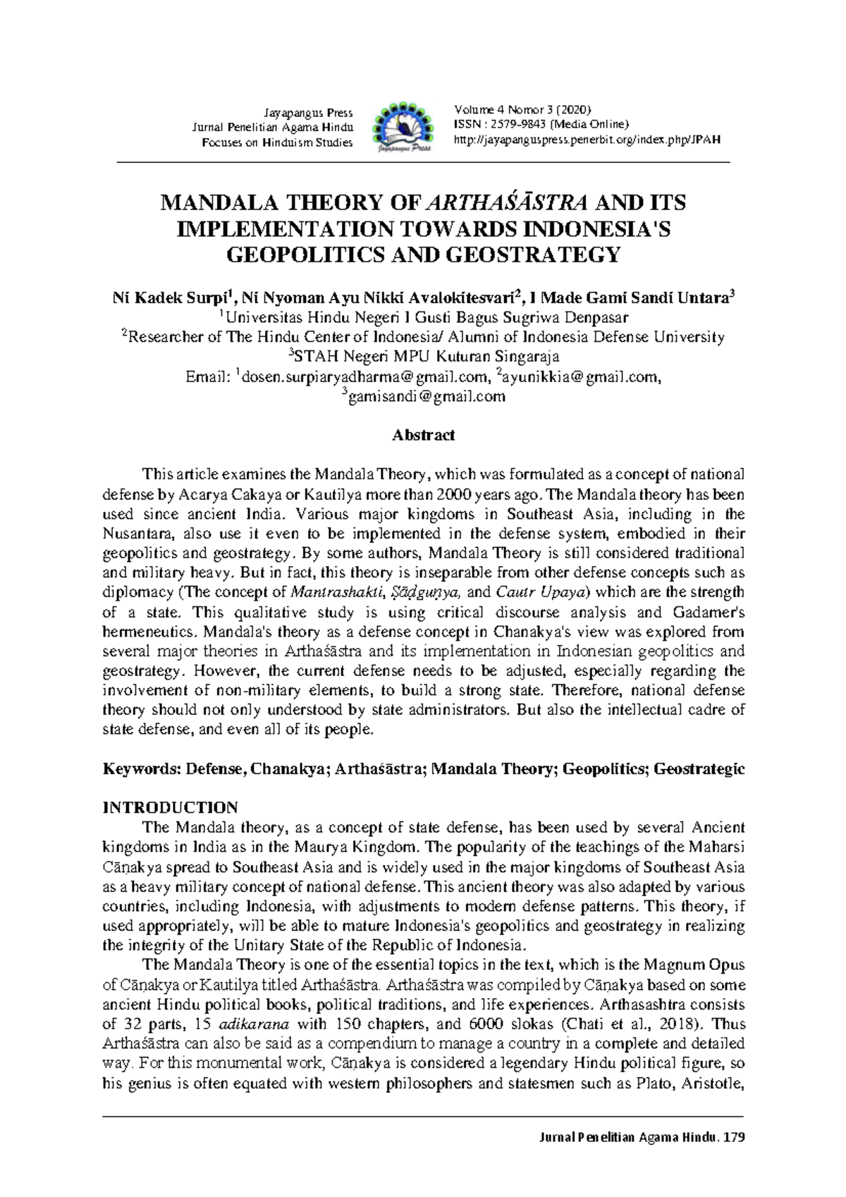 Mandala theory of Arthaśāstra in Indonesian geopolitics and geostrategy ...