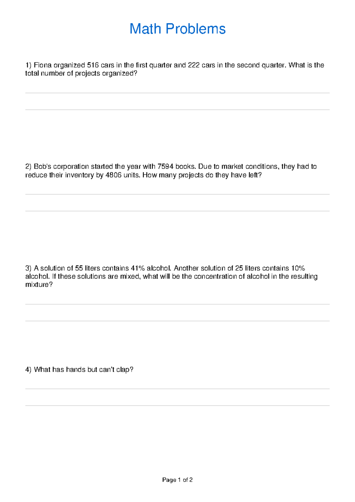 MATH WORD Problems (37) - Practice Questions and Solutions - Studocu