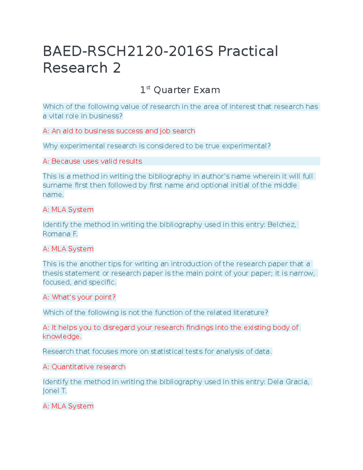 RSCH2120 1st Quarter Exam - BAED-RSCH2120-2016S Practical Research 2 1 ...