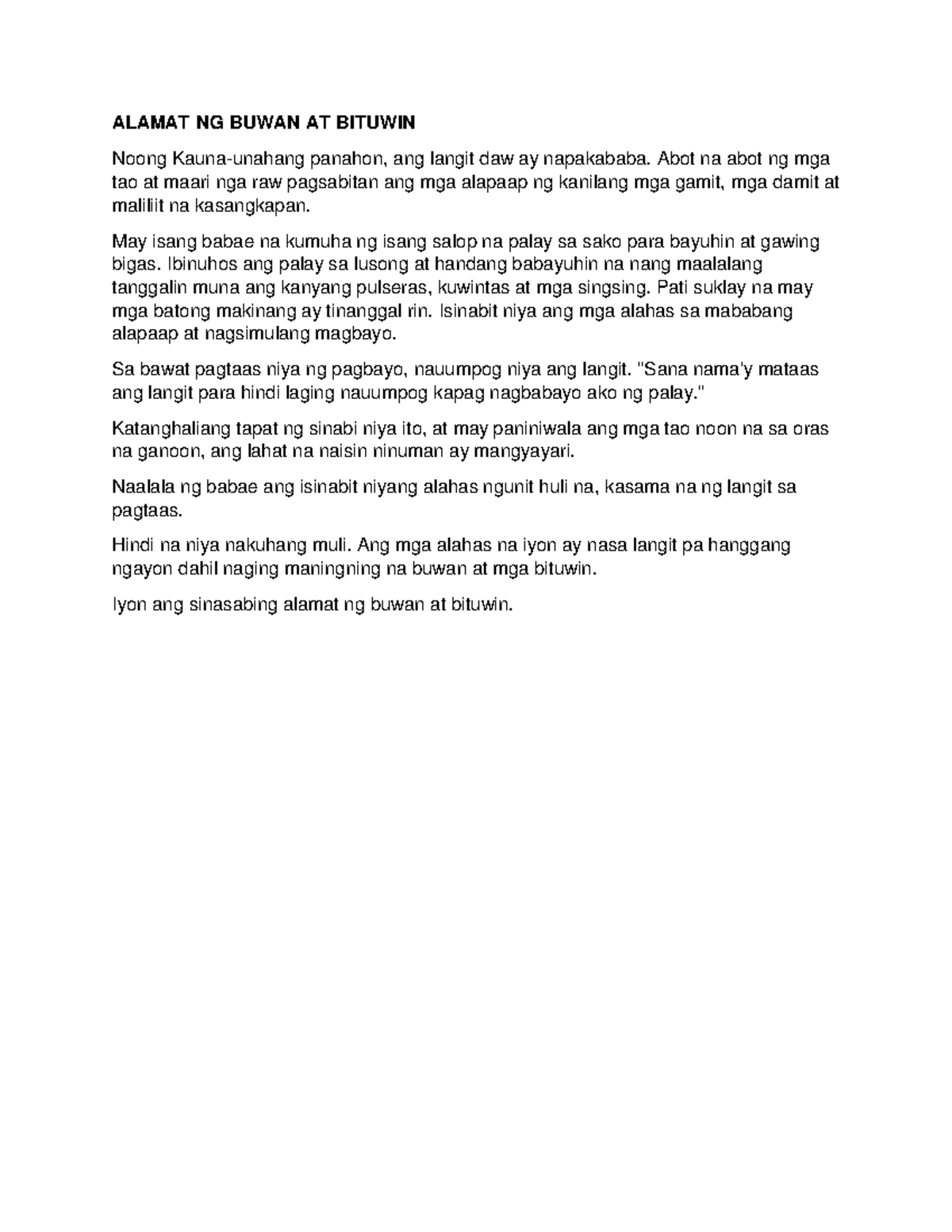 Alamat NG Buwan AT Bituwin - ALAMAT NG BUWAN AT BITUWIN Noong Kauna ...