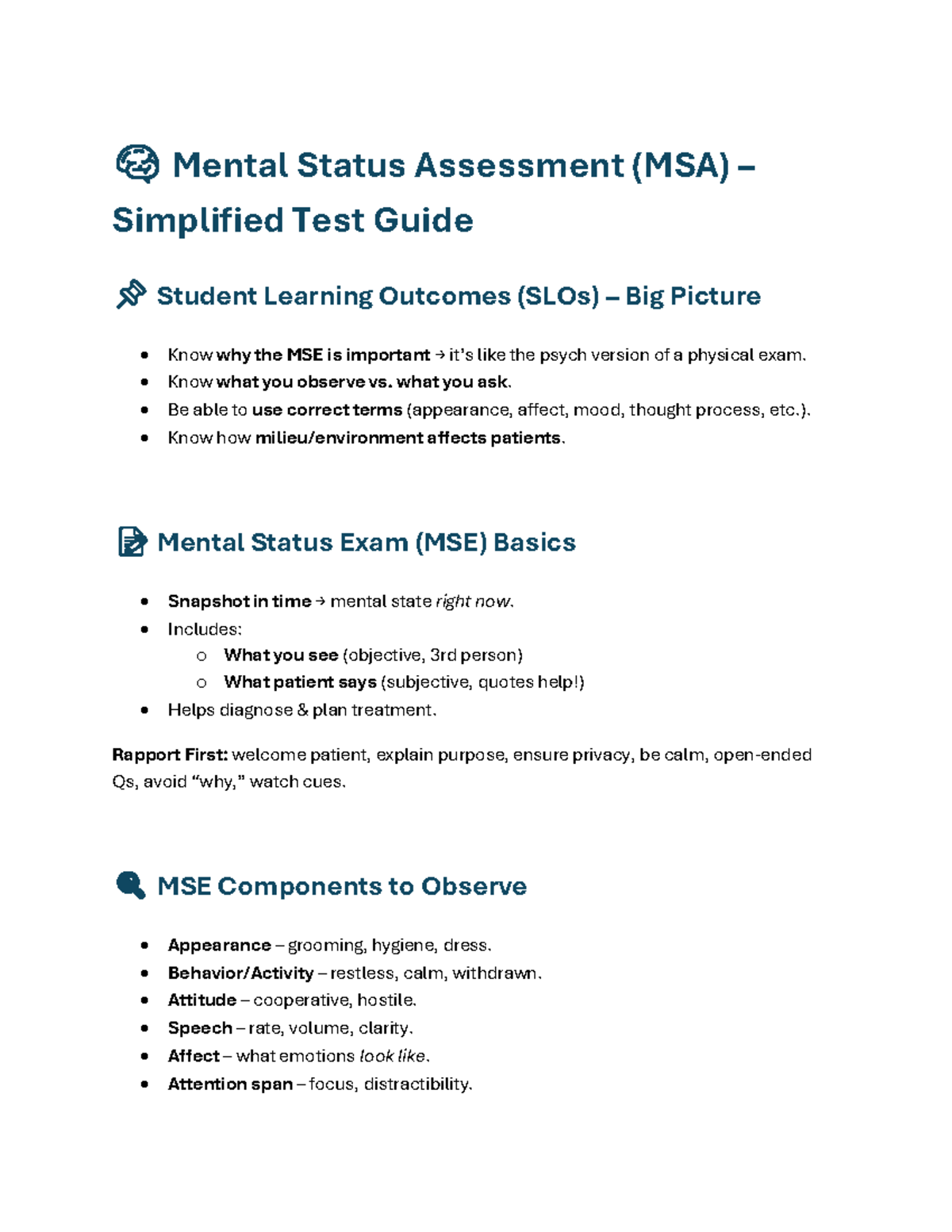 🧠 MSA Simplified Test Guide: Key Components & Student Learning Outcomes ...
