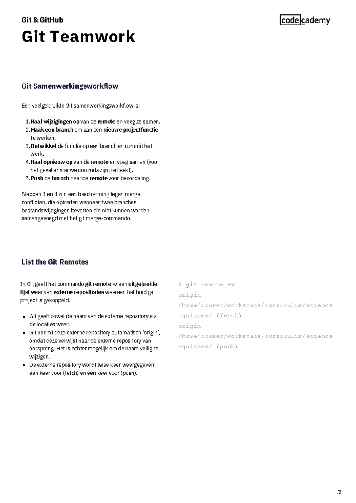 Git Teamwork - Essentiële Workflow en Commando's voor Git & GitHub ...