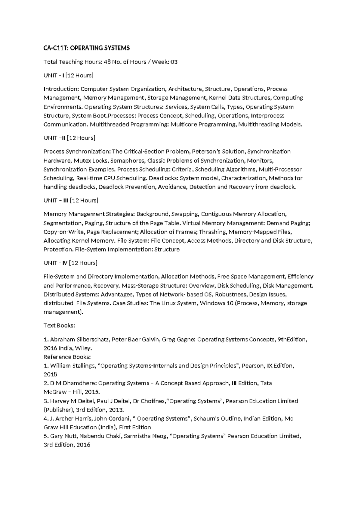 BCA-NEP-OS-SYLLABUS: Comprehensive Overview of Operating Systems - Studocu
