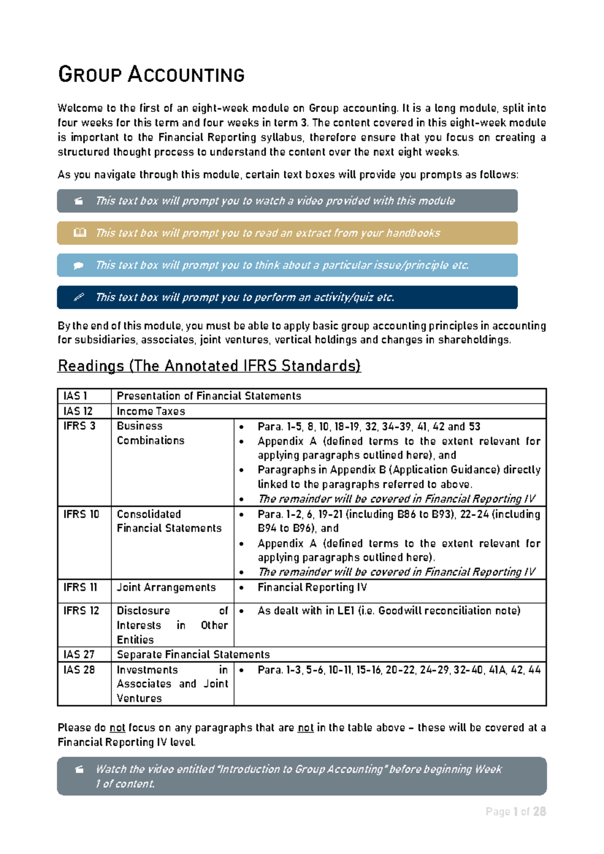 1. Group accounting - week 1 - GROUP ACCOUNTING Welcome to the first of ...