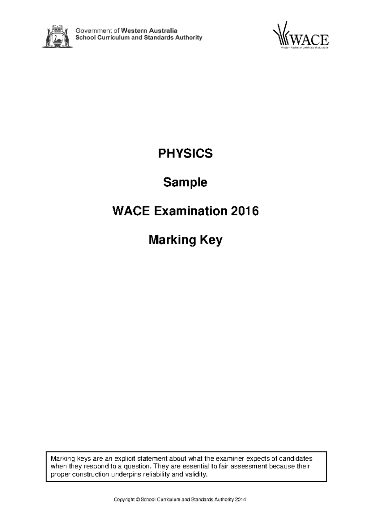PHYSICS Sample WACE Exam Marking Key 2016 Analysis and Solutions - Studocu