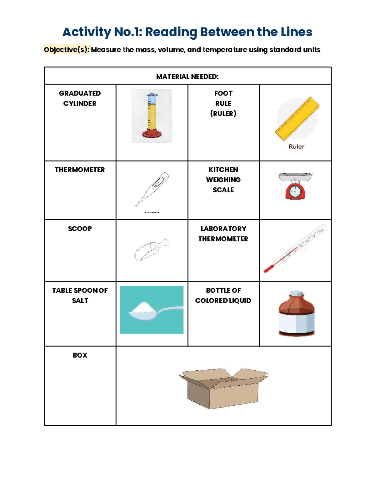 Science Activity No.1: Measuring Mass, Volume & Temp - Studocu